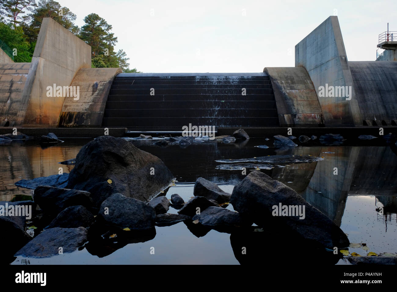 View from the downstream of the dam at Lake Raleigh in Raleigh North ...