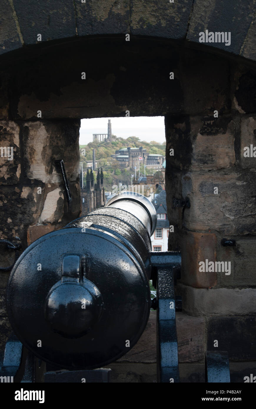 View towards Carlton Hill and Monument through a cannon embrasure in ...