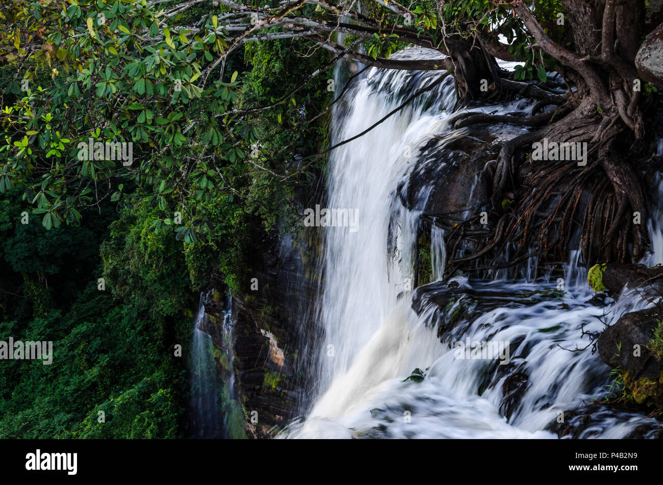 Dark photo of detail of Kalandula waterfalls of Angola in full flow ...