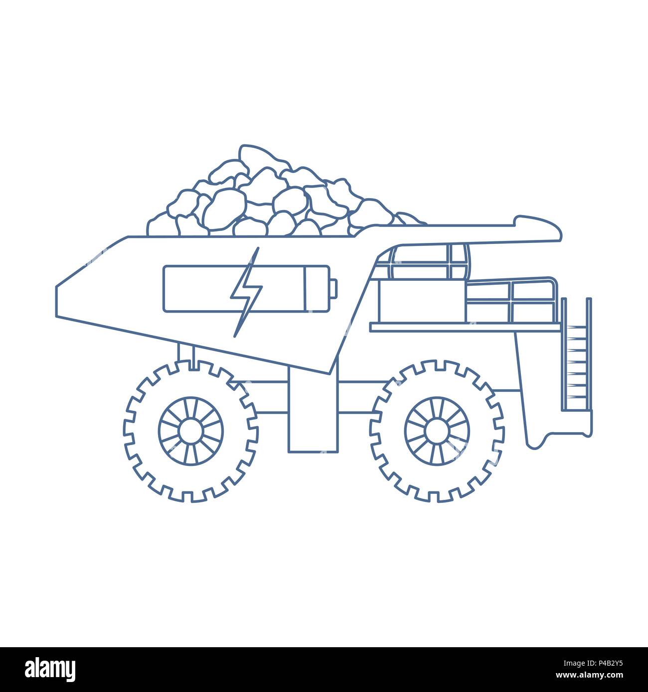 Electric dumper with ore, battery, charge symbol. New transport eco ...