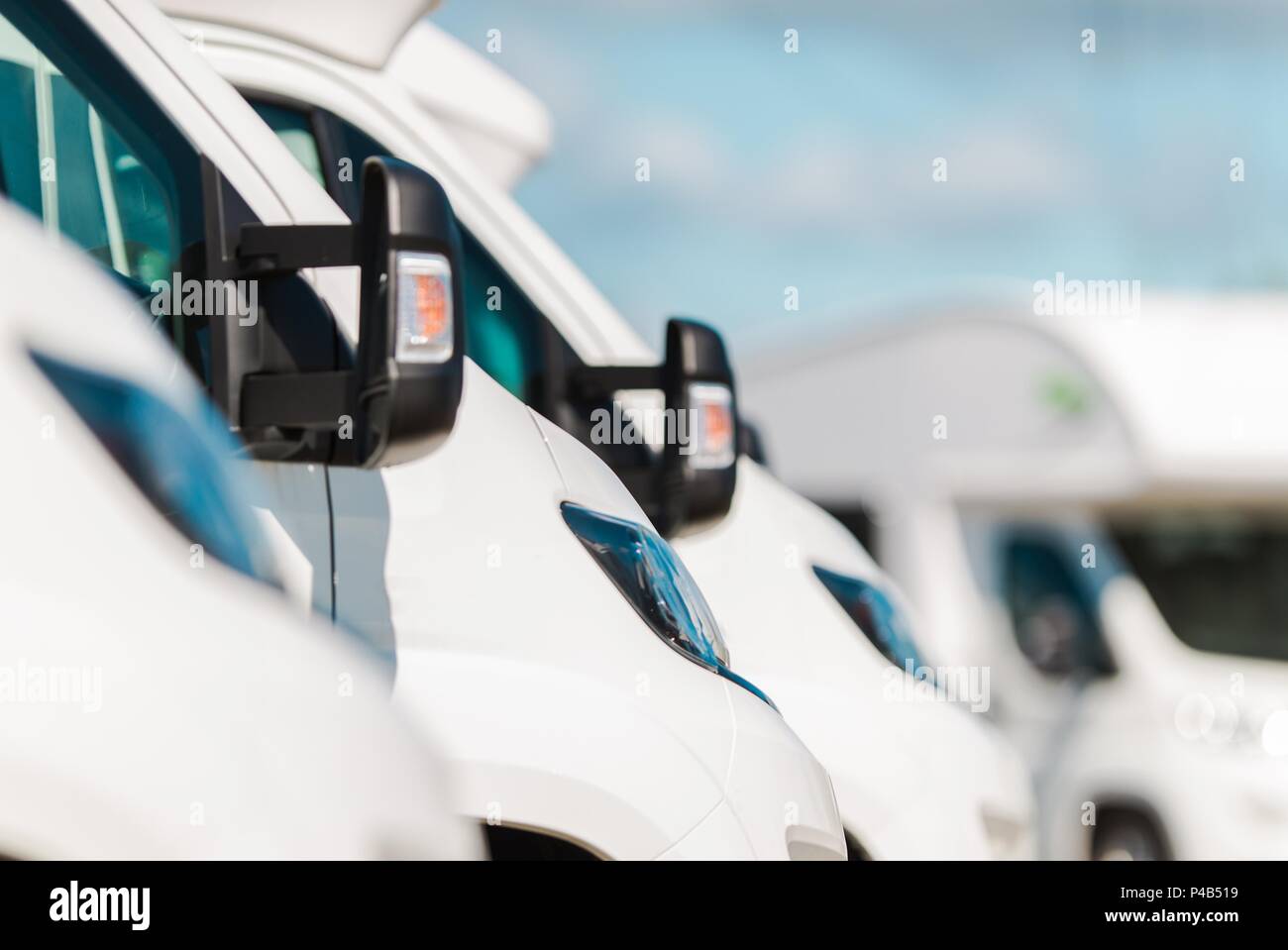 Row of Camper Vans on the Recreational Vehicles Dealership Lot. RV ...