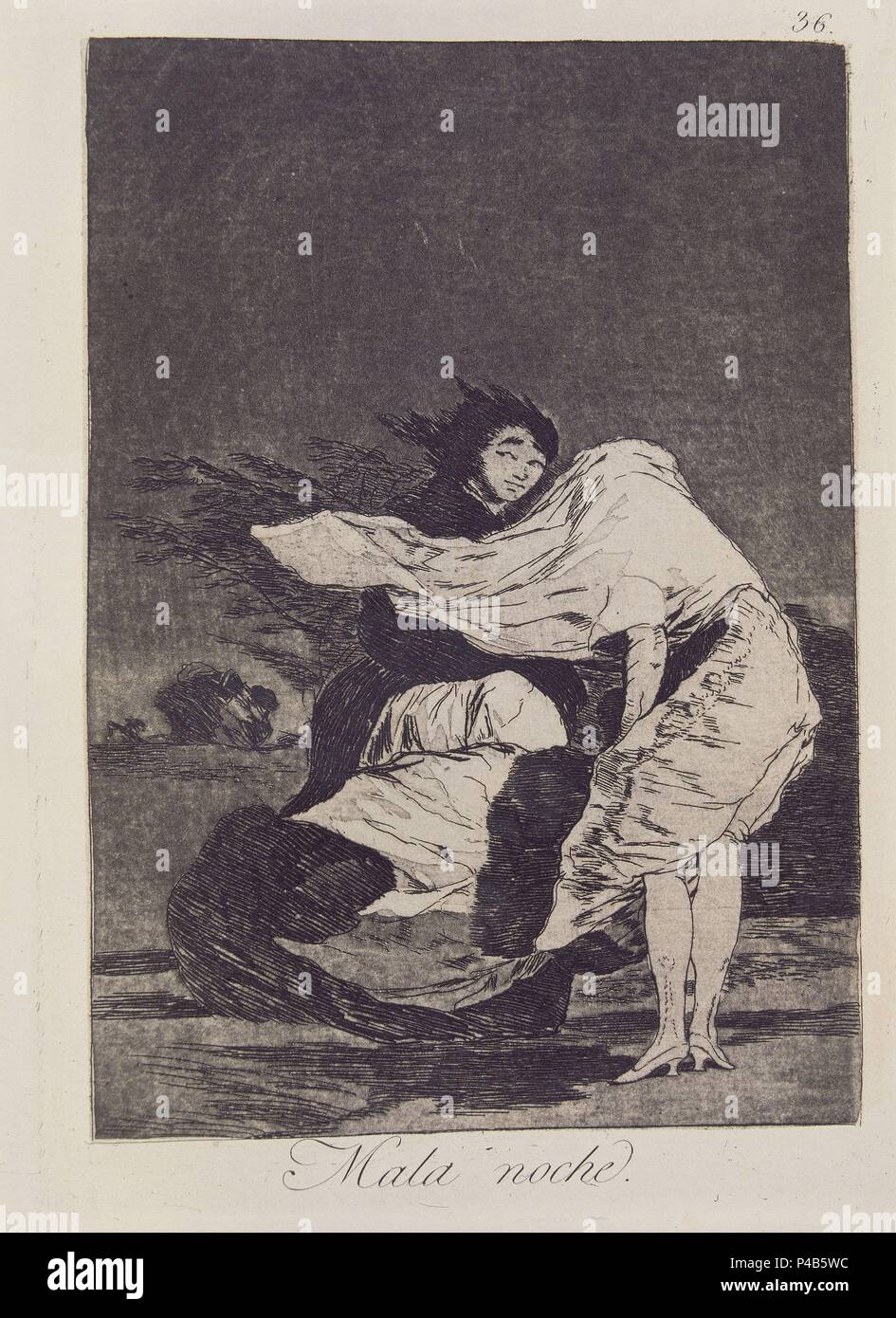 The Caprices, plate 36. 'A bad night (Mala noche)', 1799, Etching ...