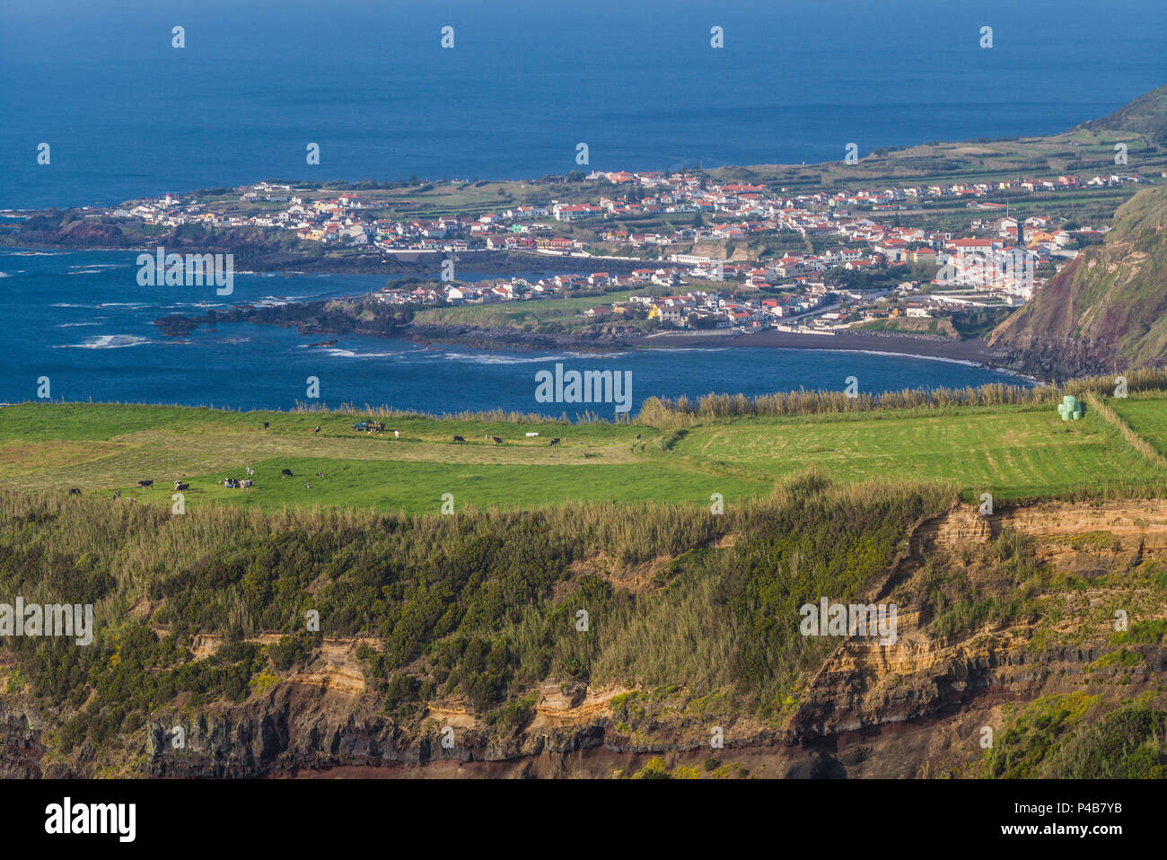 Portugal, Azores, Sao Miguel Island, Mosteiros, elevated town view ...