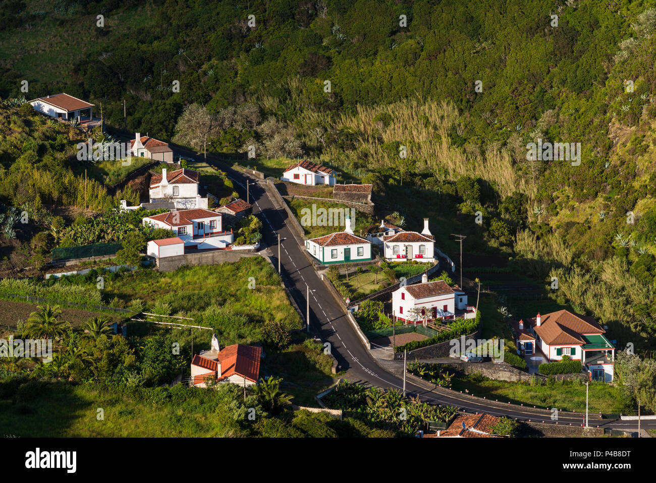 Portugal, Azores, Santa Maria Island, Praia, elevated view of town ...
