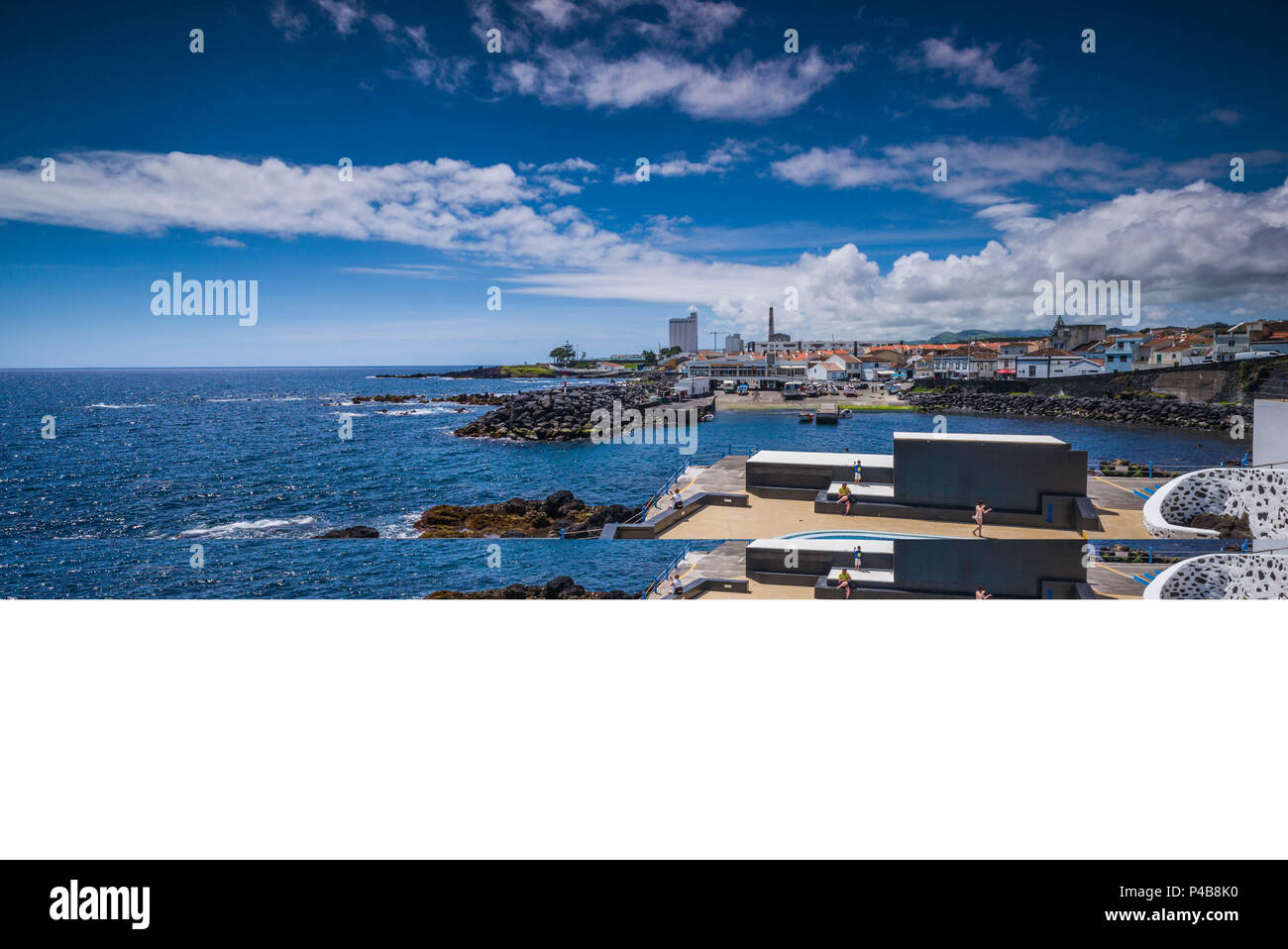 Portugal, Azores, Sao Miguel Island, Lagoa, town swimming pool area ...