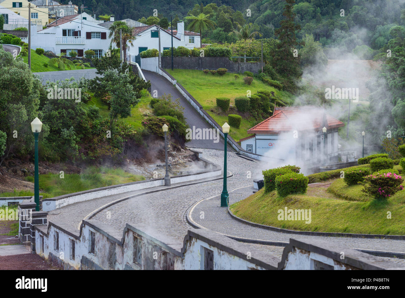 Portugal, Azores, Sao Miguel Island, Furnas, hot springs area, morning ...
