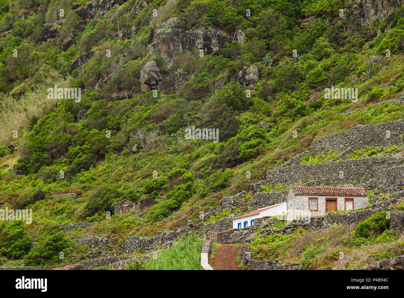 Portugal, Azores, Santa Maria Island, Maia, elevated view of town and ...
