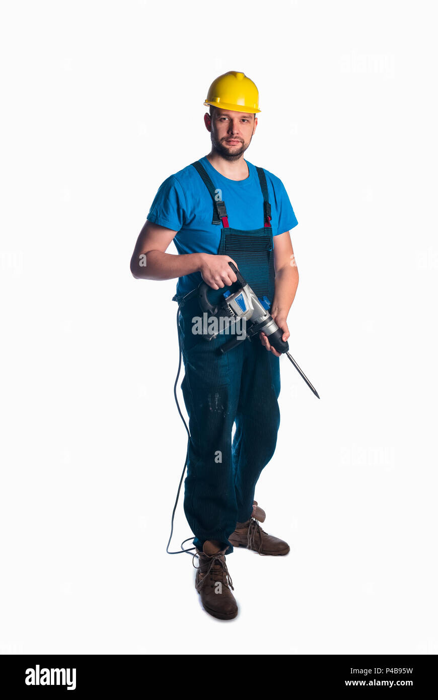Handyman standing isolated on white in studio Stock Photo - Alamy