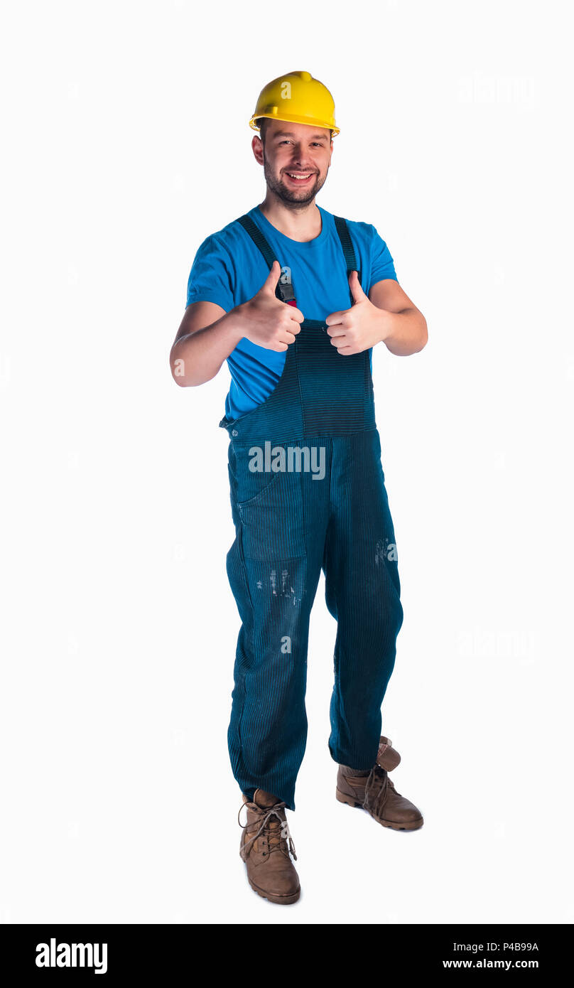 Handyman standing isolated on white in studio Stock Photo - Alamy