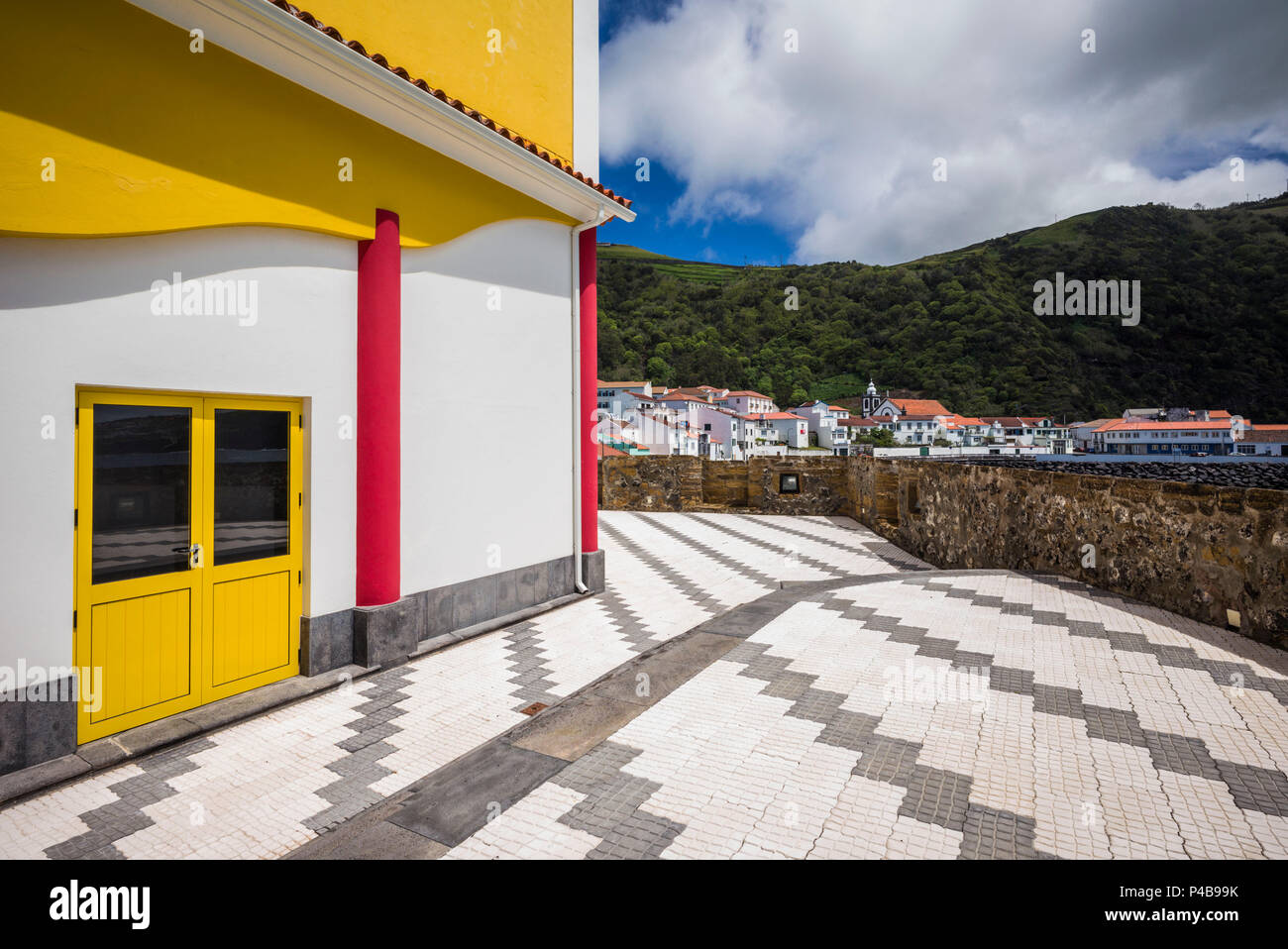 Portugal, Azores, Sao Jorge Island, Velas, town auditorium and library ...