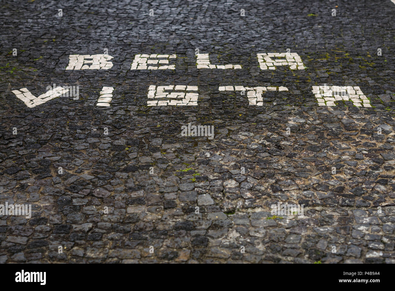 Portugal, Azores, Pico Island, Lajes do Pico, bella vista street sign ...