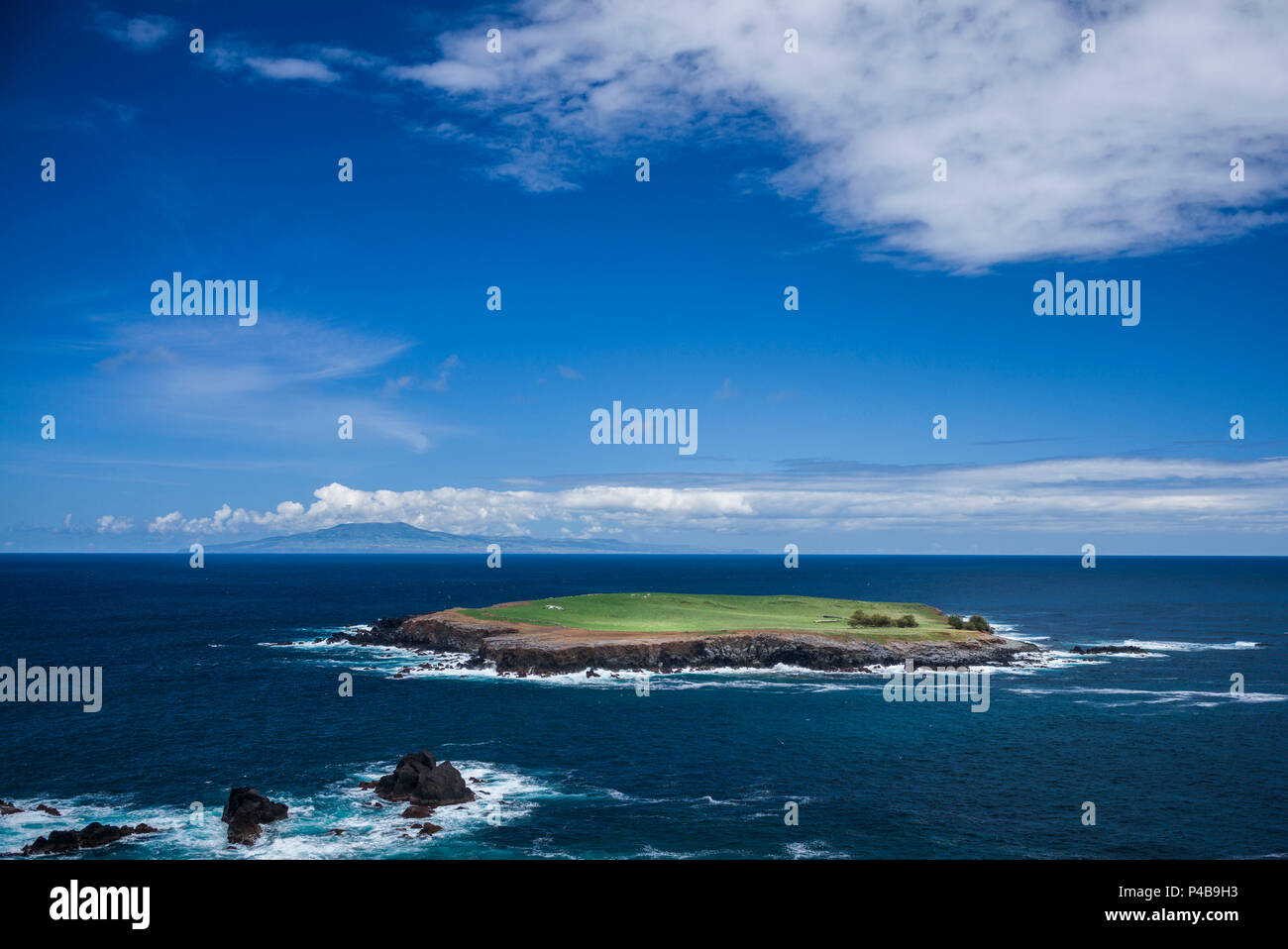 Portugal, Azores, Sao Jorge Island, Topo, Ilheu do Topo island and ...