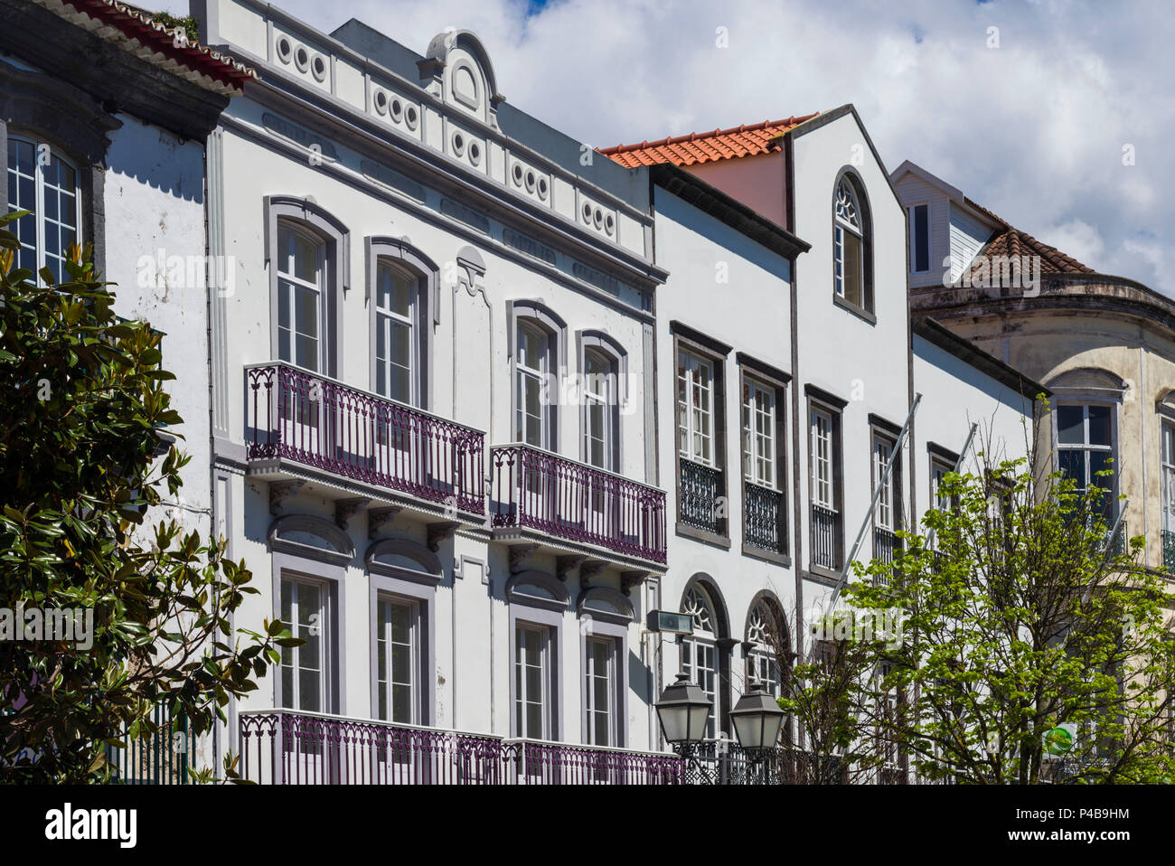 Portugal, Azores, Sao Miguel Island, Ponta Delgada, downtown buildings ...