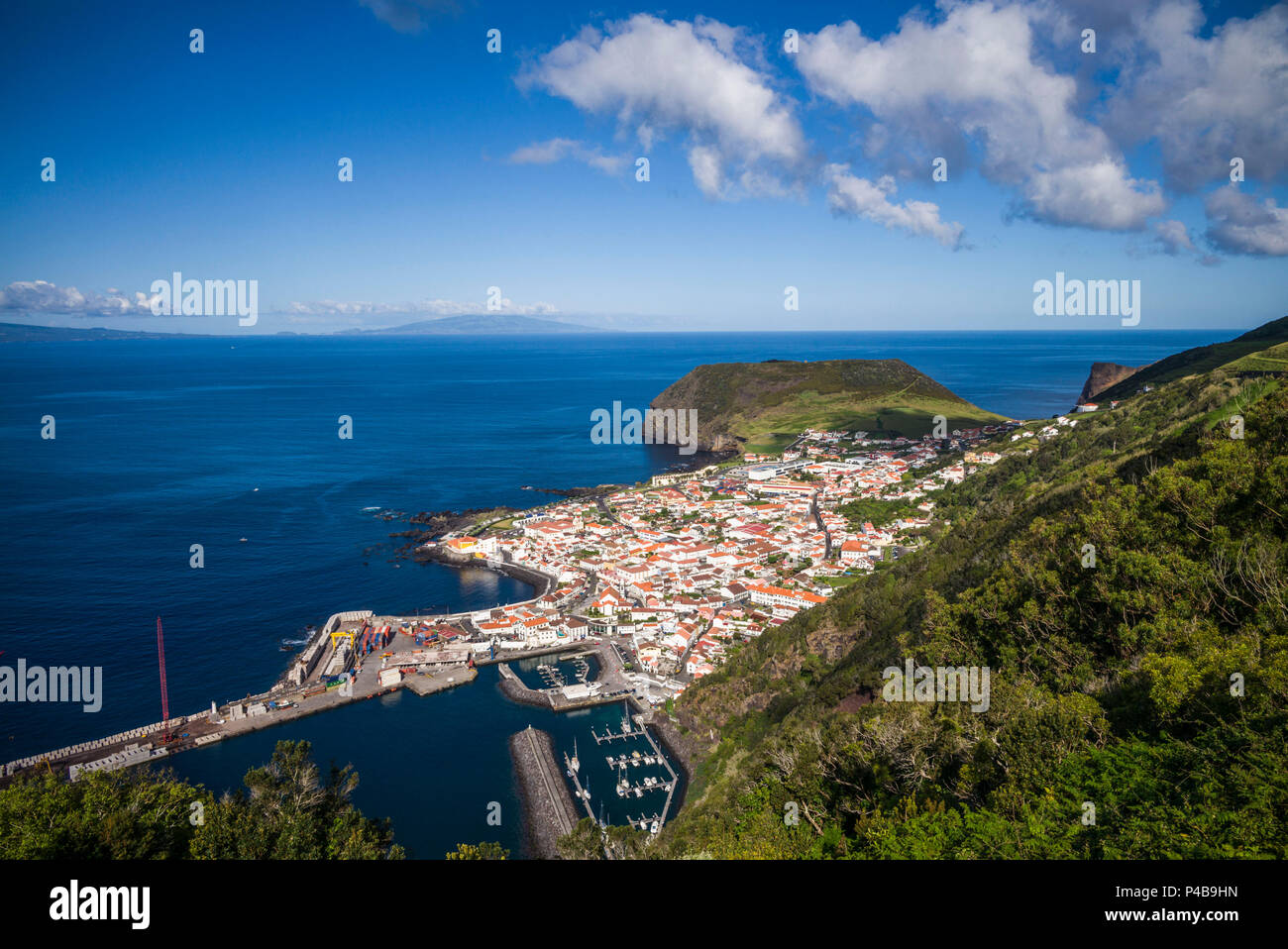 Portugal, Azores, Sao Jorge Island, Velas, elevated town view Stock ...