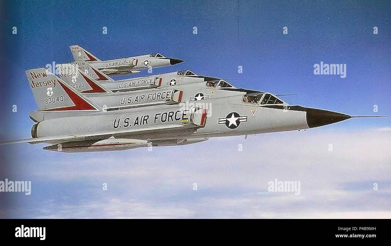 119th Fighter-Interceptor Squadron F-106 Delta Dart Four-Ship Formation ...