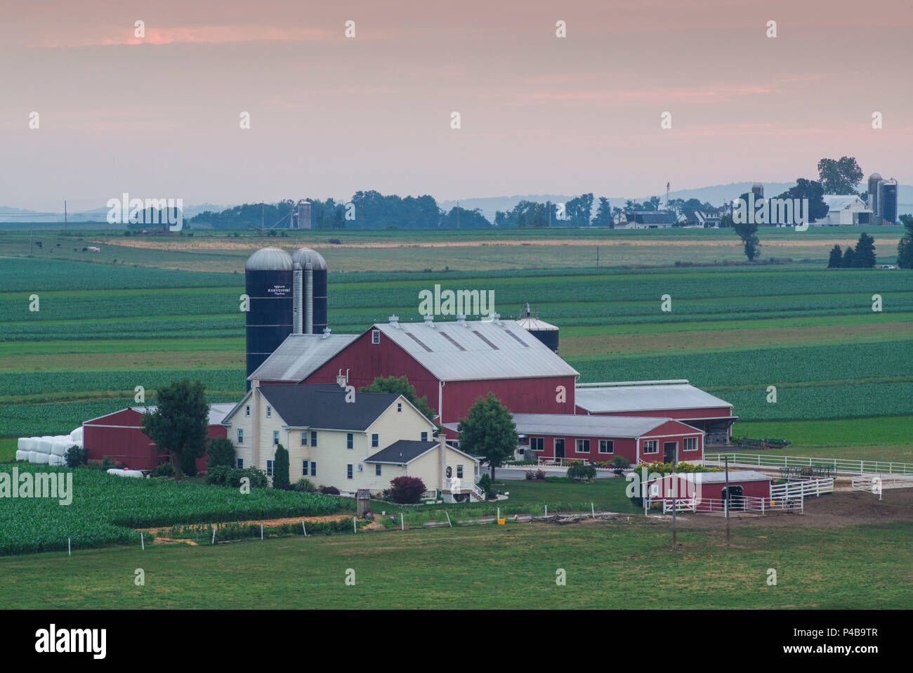 USA, Pennsylvania, Pennsylvania Dutch Country, Lancaster, elevated farm ...