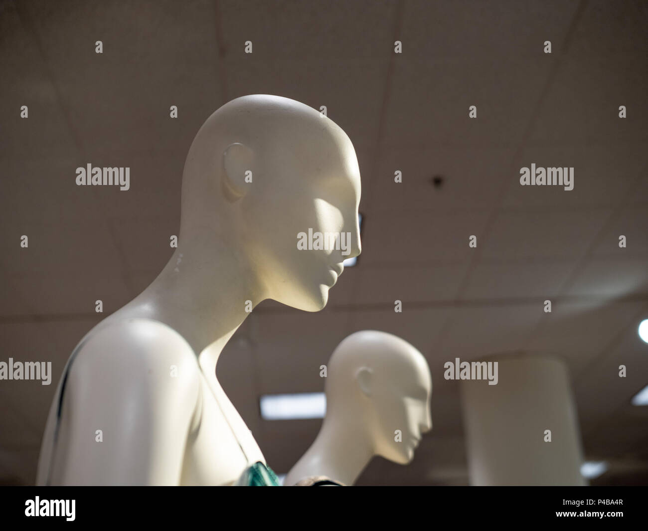 Some female mannequins wearing tank tops on display in a department ...