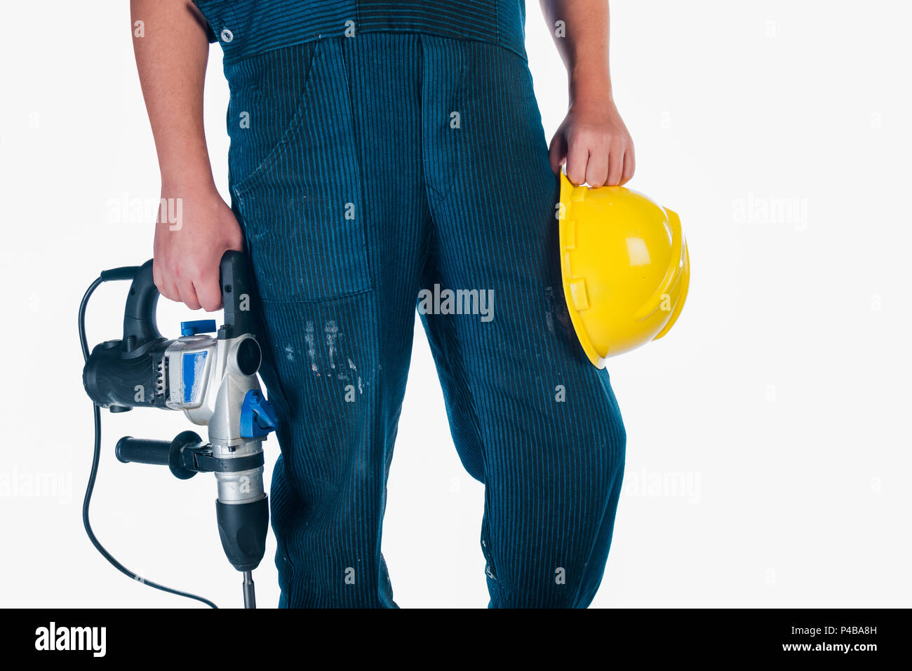 Handyman standing isolated on white in studio Stock Photo - Alamy