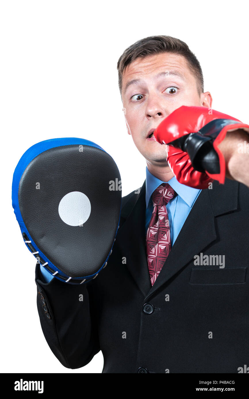 Businessman with a paw punch gets a kick in the head with a boxing ...