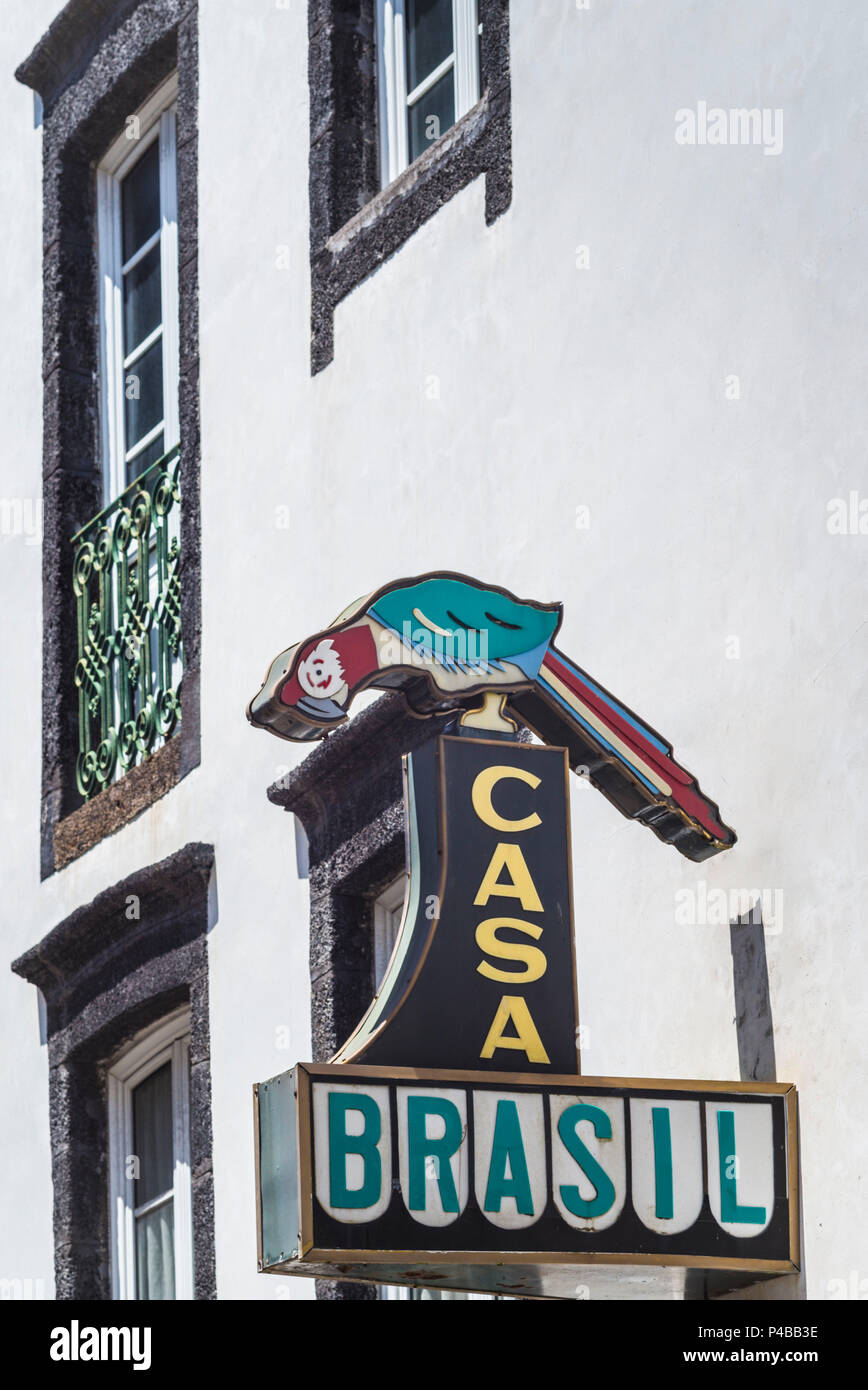 Portugal, Azores, Sao Miguel Island, Ponta Delgada, sign for the Casa ...