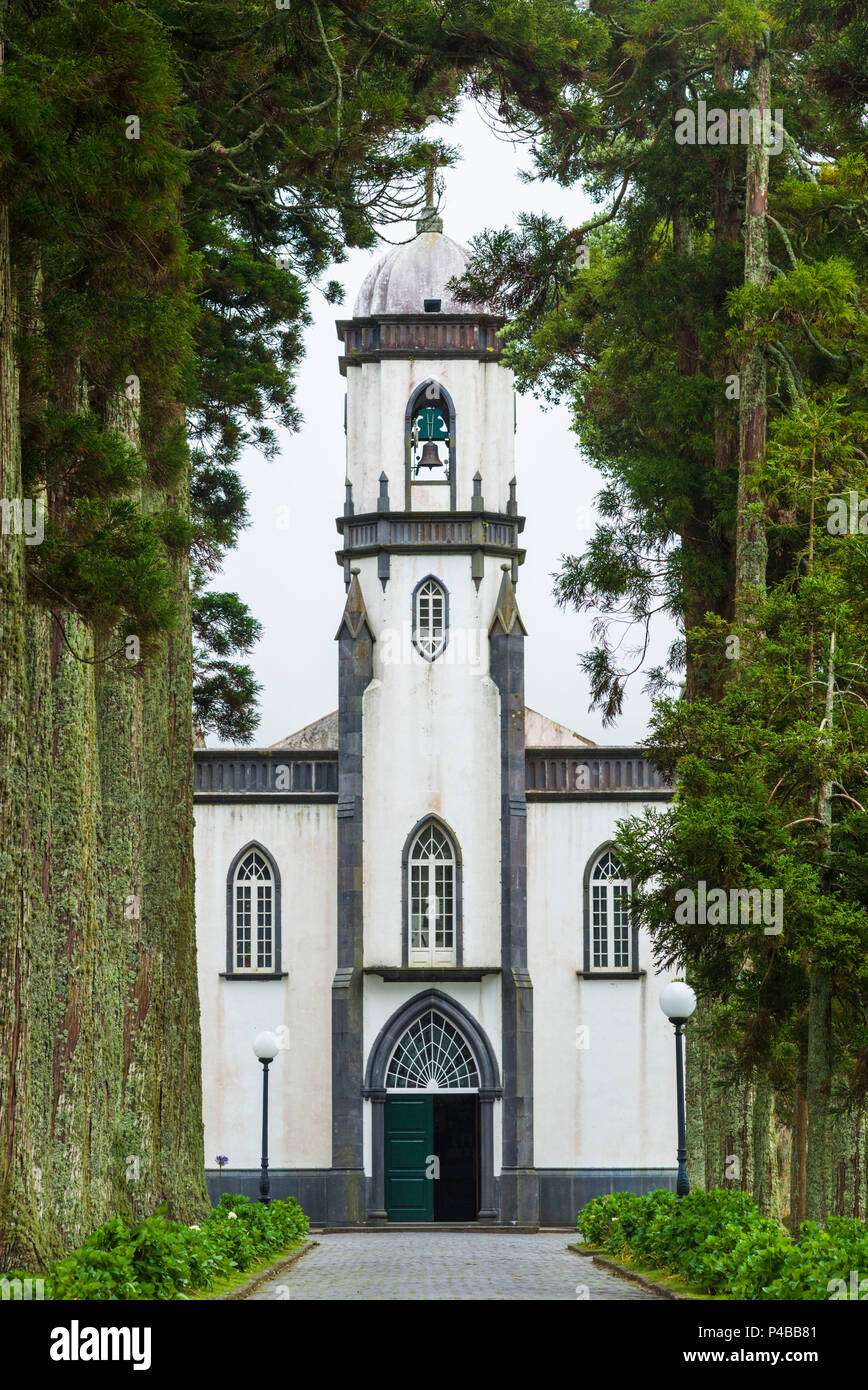 Portugal, Azores, Sao Miguel Island, Sete Cidades, town church Stock ...