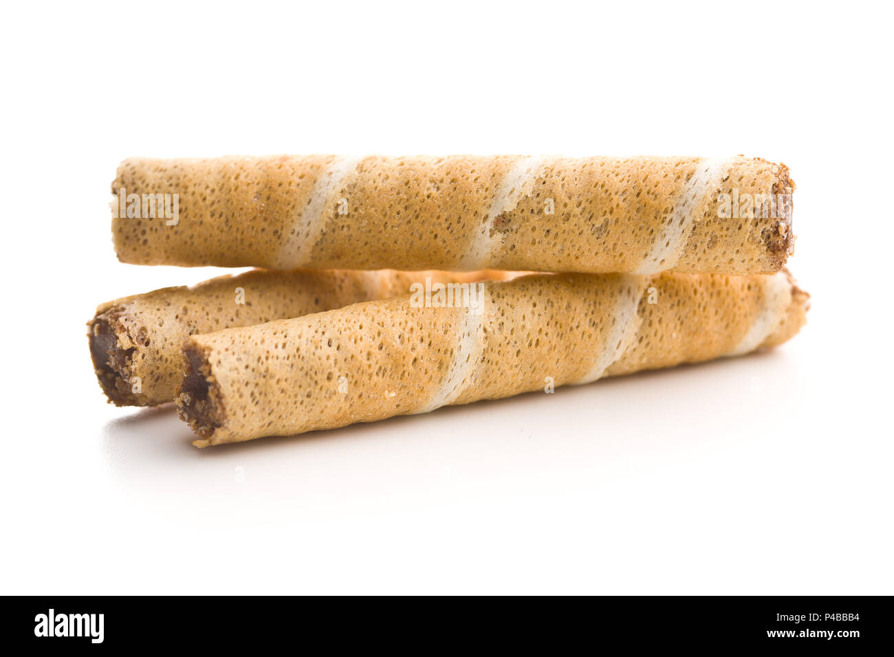 Sweet chocolate waffle rolls isolated on white background Stock Photo ...