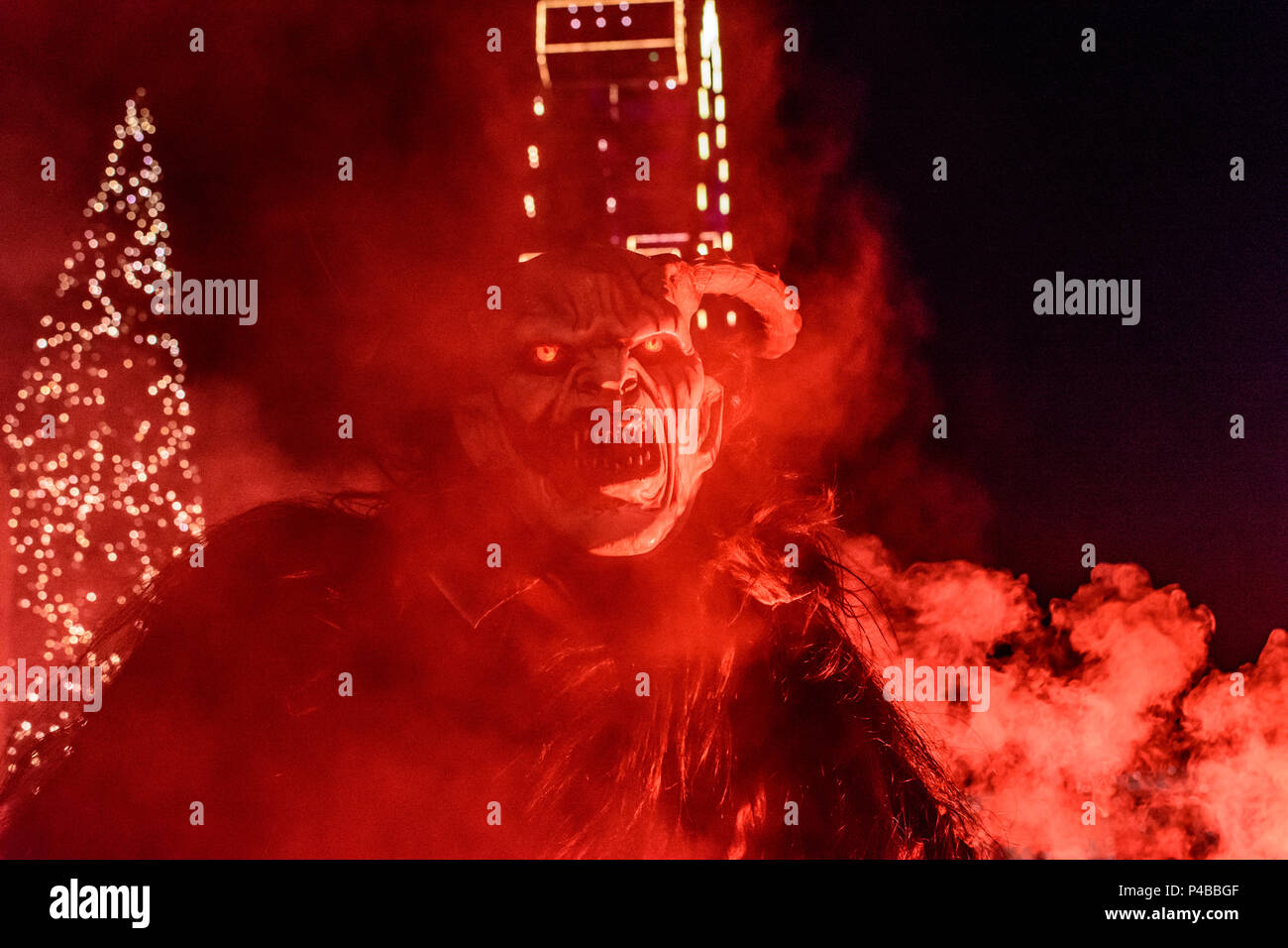 Mask procession perchtenlauf perchten run with krampus in the prater hi ...