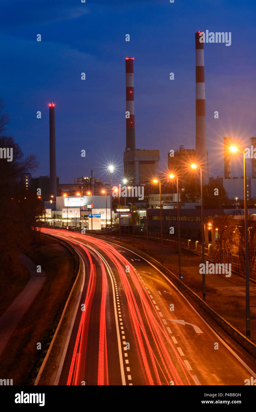 Vienna, Simmering power station, freeway, car light trails, 11 ...