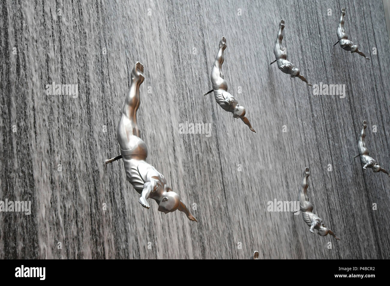 Flying man waterfall at Dubai mole, United Arab Emirates, Emirati ...