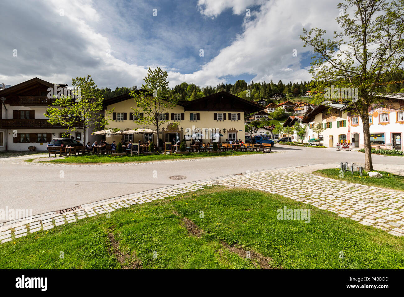 Germany, Bavaria, Mittenwald, 'Im Gries' district, restaurant Stock ...