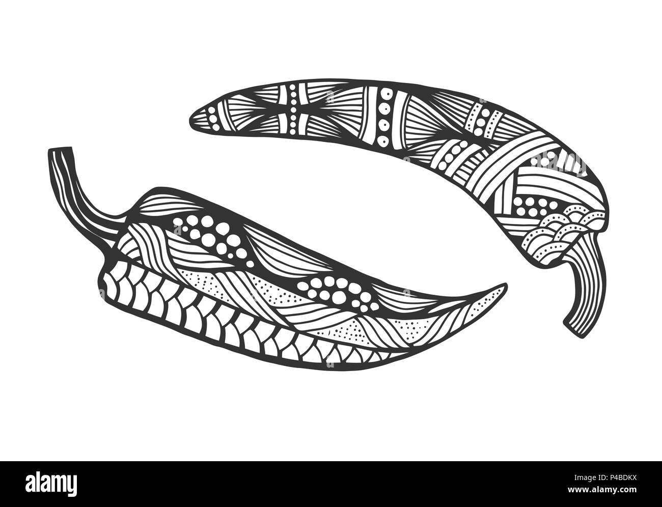 pepper zentangl style doodle drawing, coloring for adults, flower ...