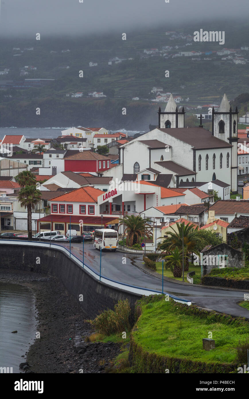 Portugal, Azores, Pico Island, Lajes do Pico, elevated town view with ...