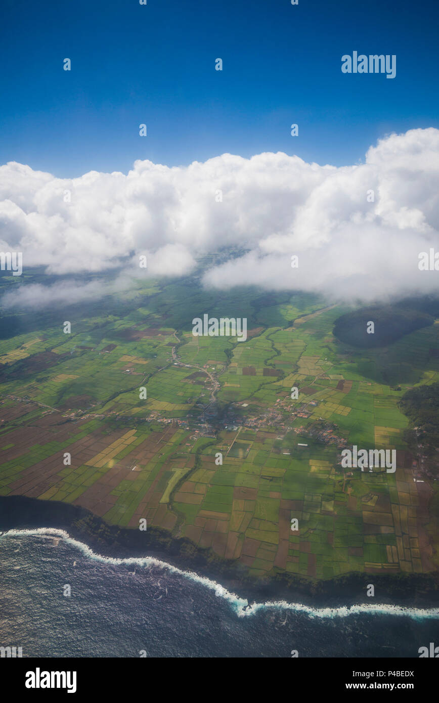 Portugal, Azores, Sao Jorge Island, aerial view of island landscape ...