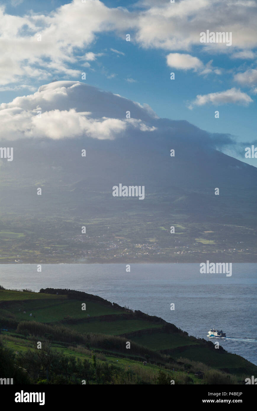 Portugal, Azores, Faial Island, Espalamaca, elevated view towards the ...
