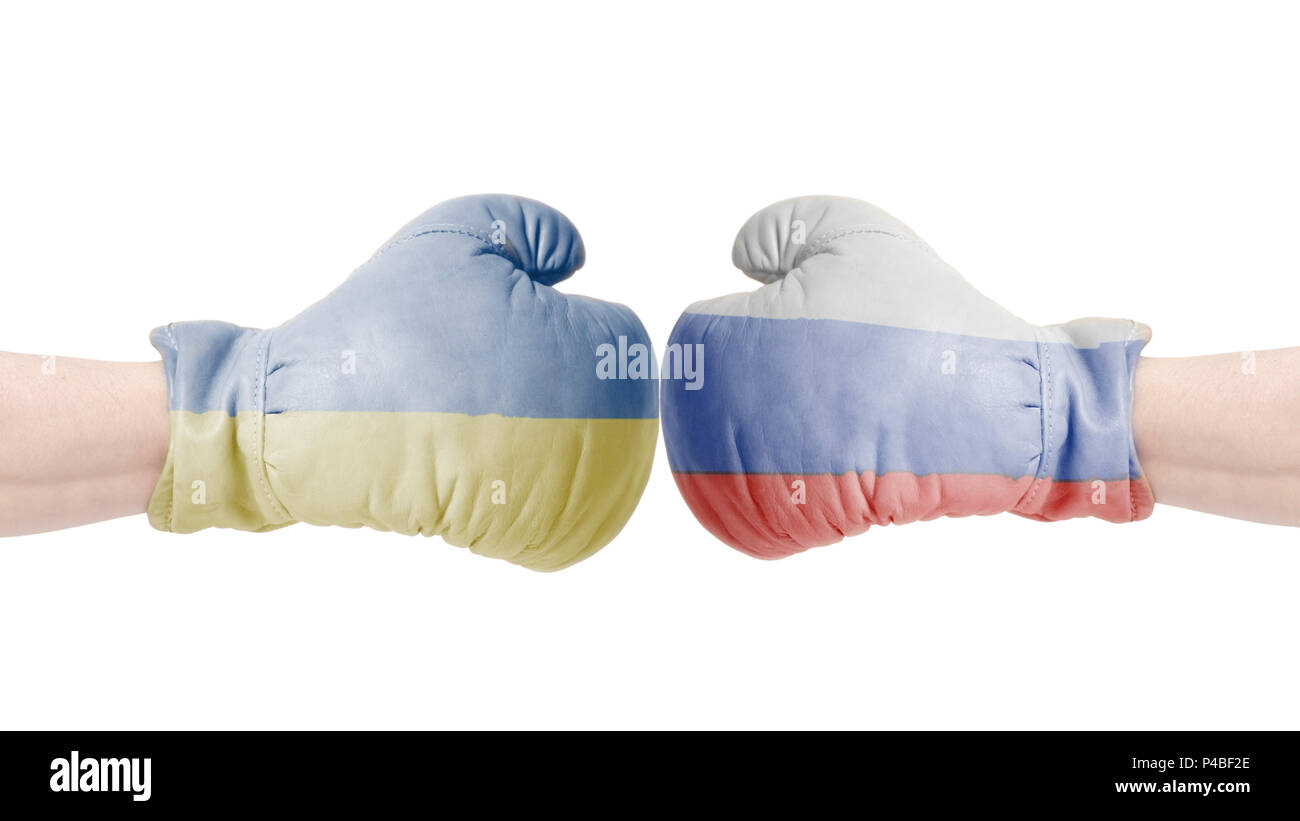 Boxing gloves with Russian and Ukraine flag.Russia vs Ukraine concept ...