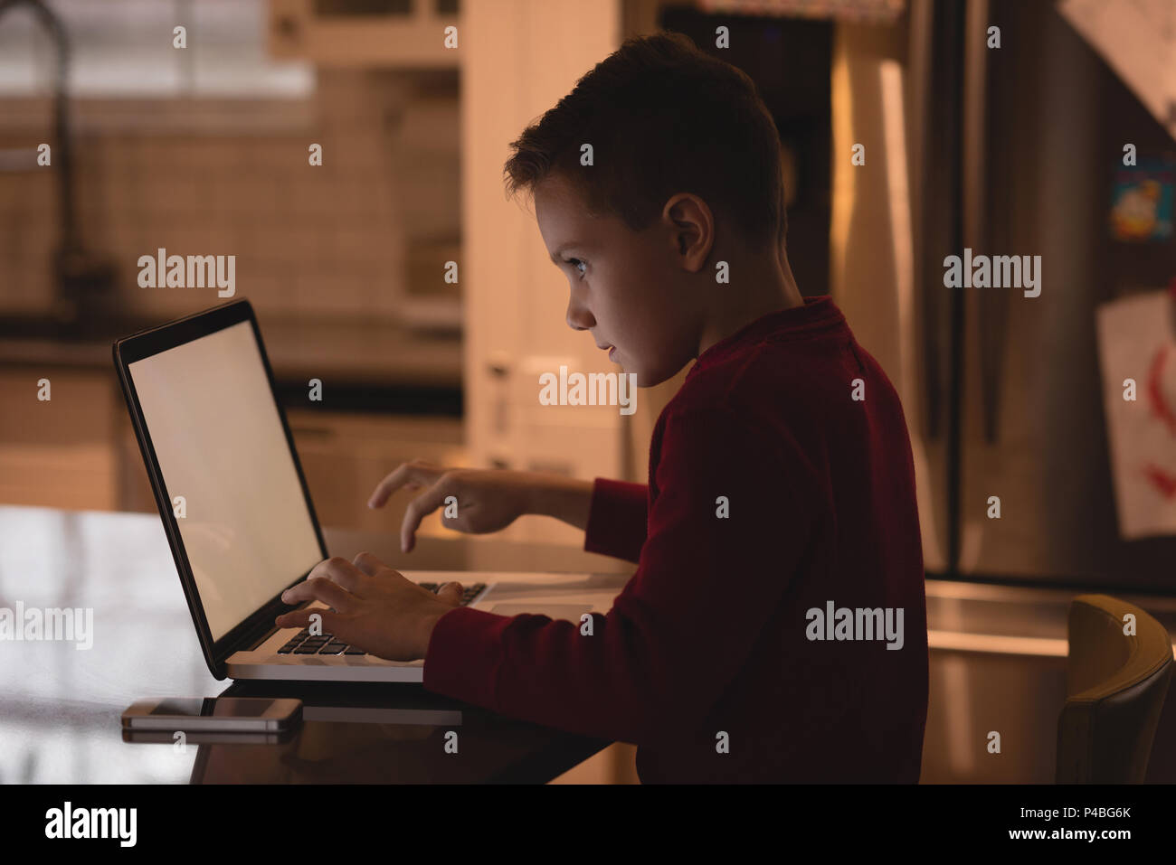 Boy using computer at home hi-res stock photography and images - Alamy