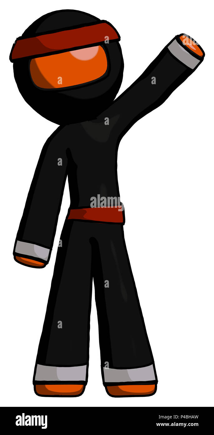 Orange ninja warrior man waving emphatically with left arm Stock Photo ...