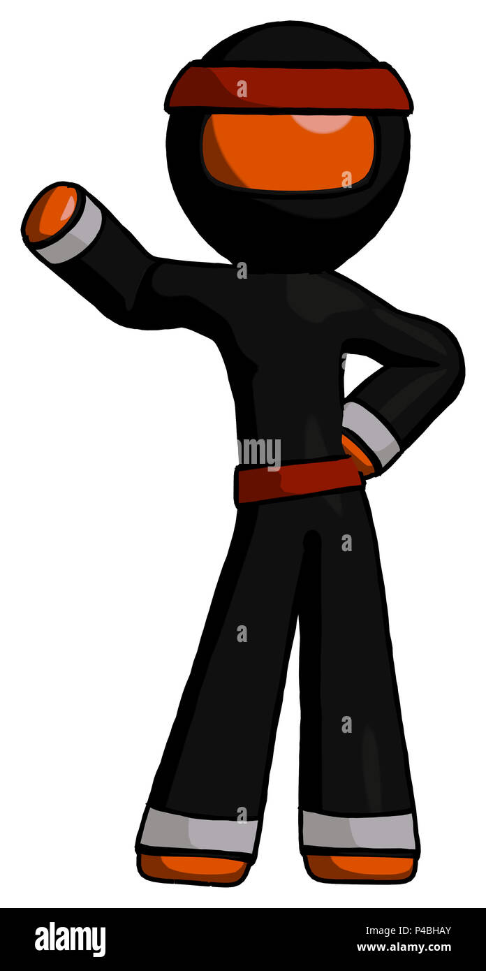 Orange ninja warrior man waving right arm with hand on hip Stock Photo ...