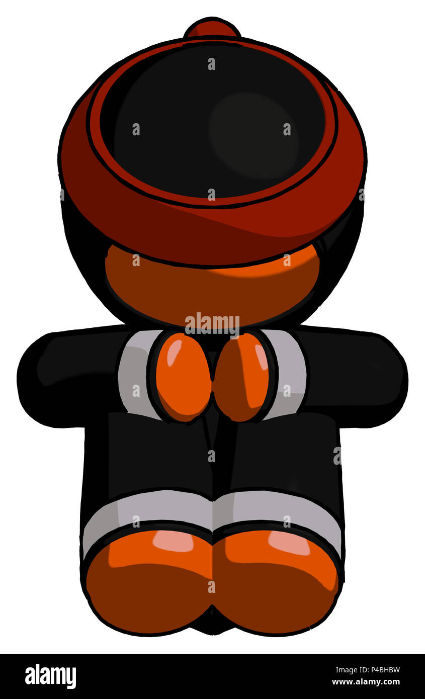 Orange ninja warrior man sitting with head down facing forward Stock ...