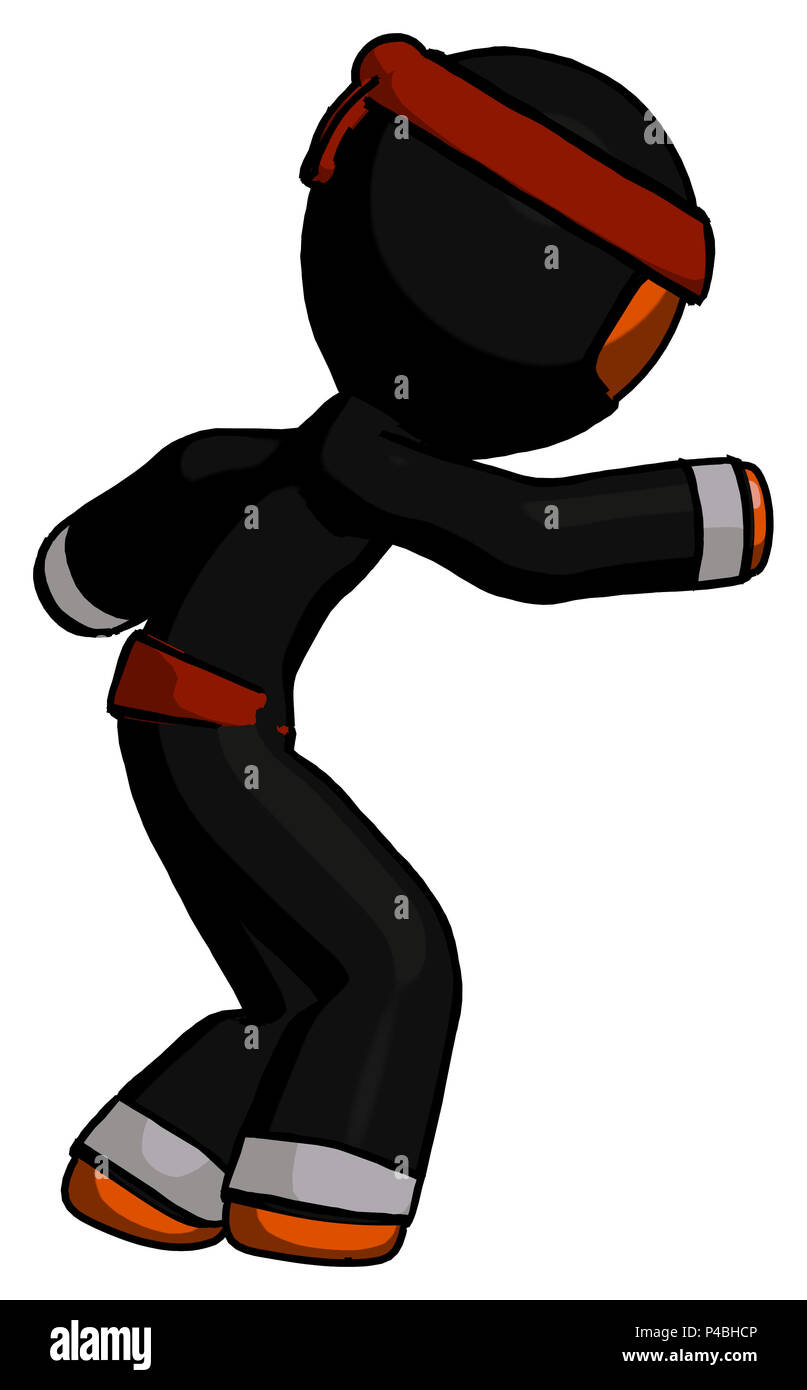 Orange ninja warrior man sneaking while reaching for something Stock ...