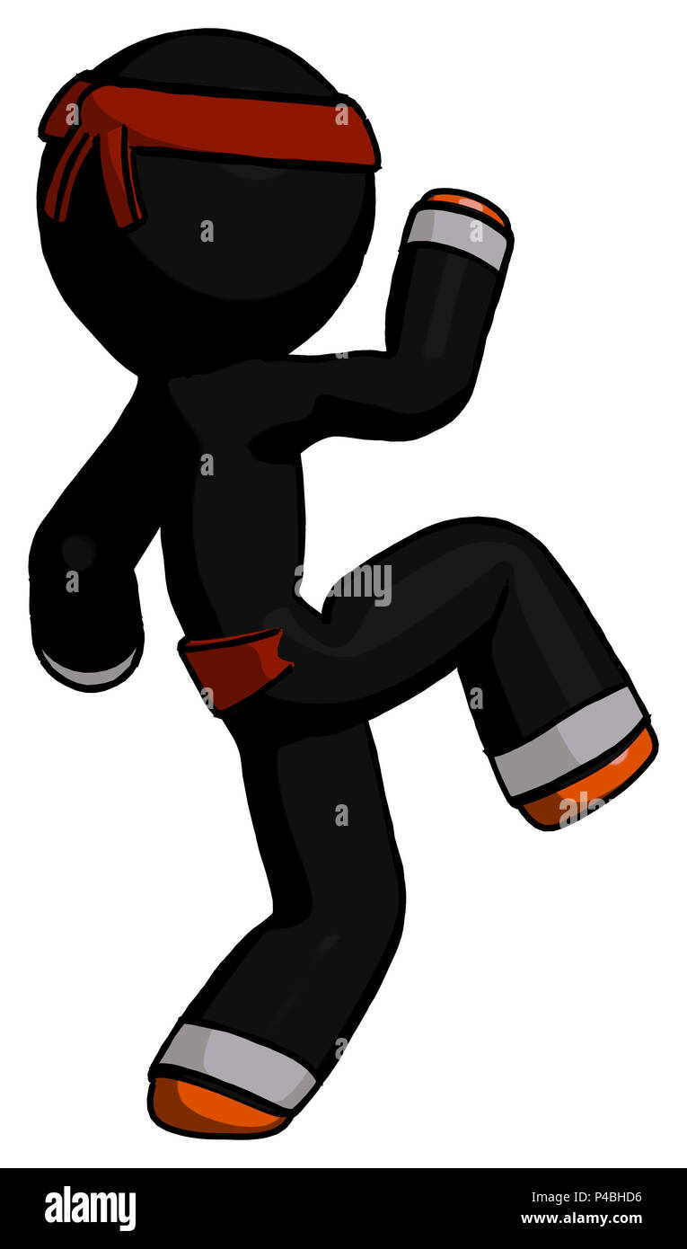 Orange ninja warrior man kick pose start Stock Photo - Alamy