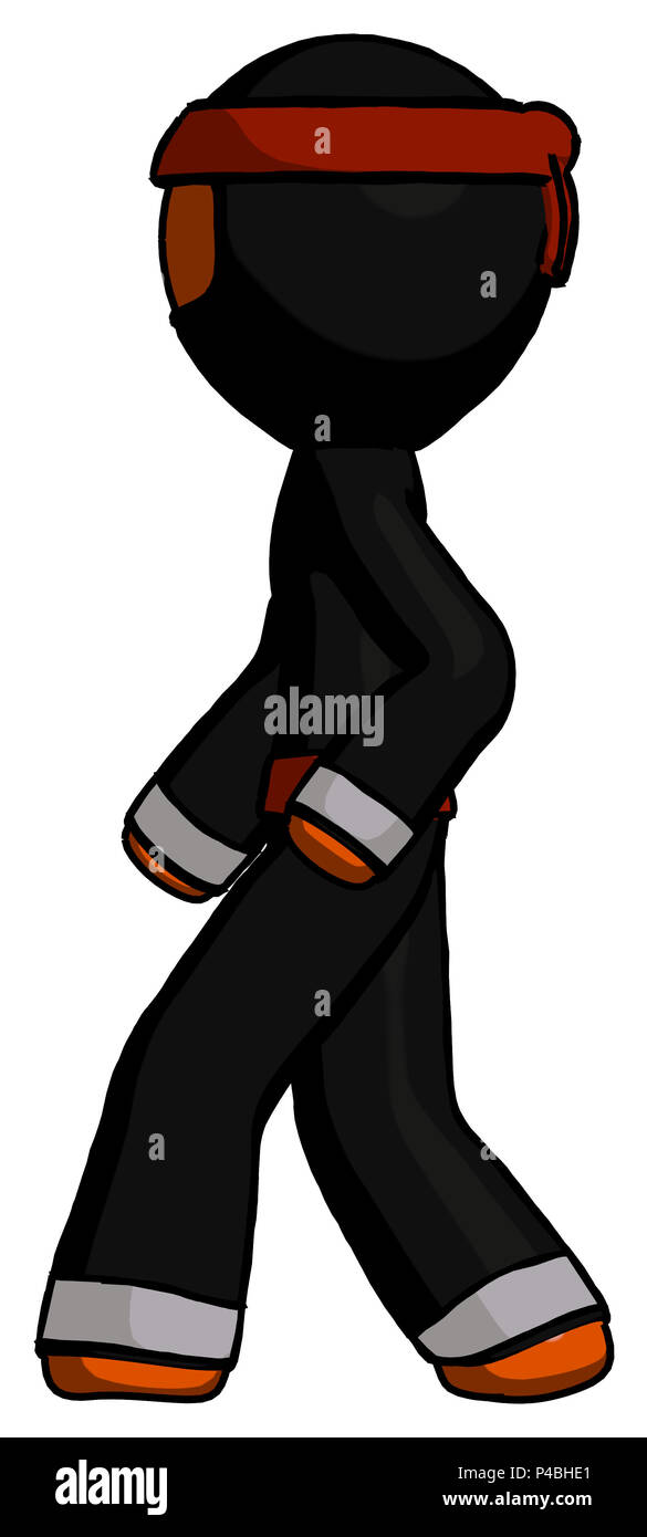 Orange ninja warrior man walking left side view Stock Photo - Alamy