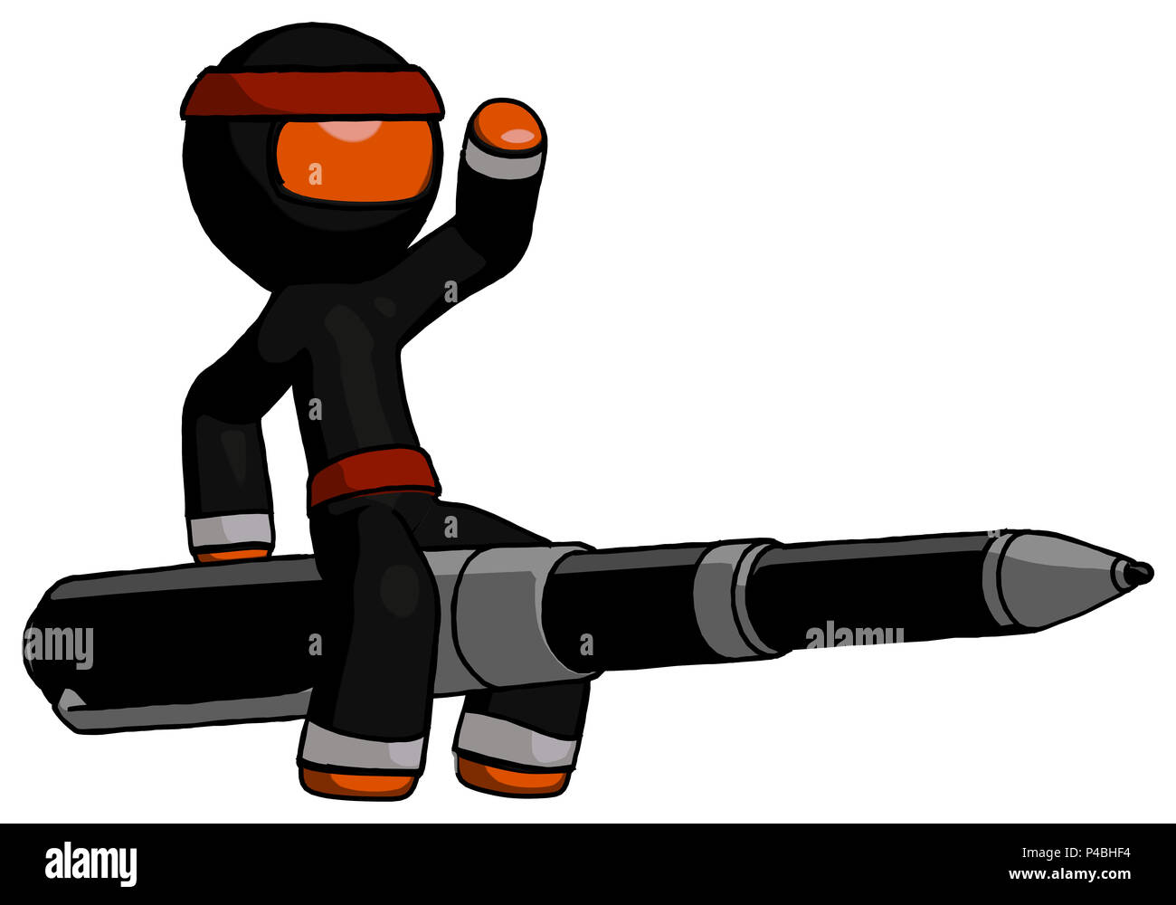 Orange ninja warrior man riding a pen like a giant rocket Stock Photo ...