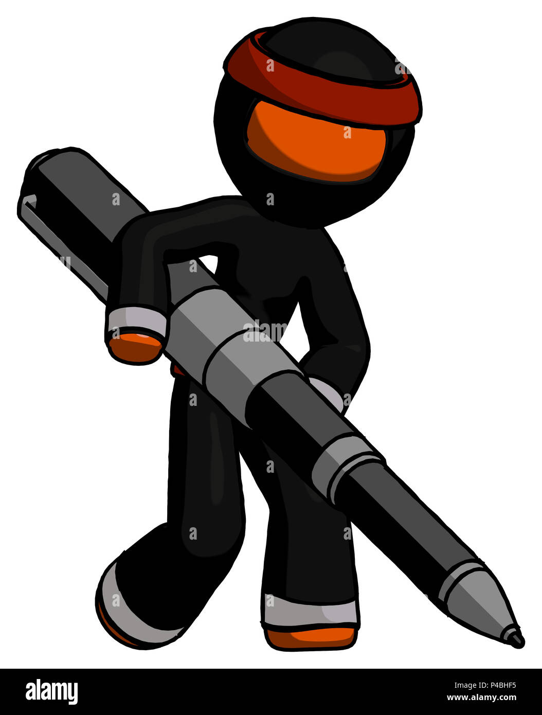Orange ninja warrior man writing with a huge pen Stock Photo - Alamy