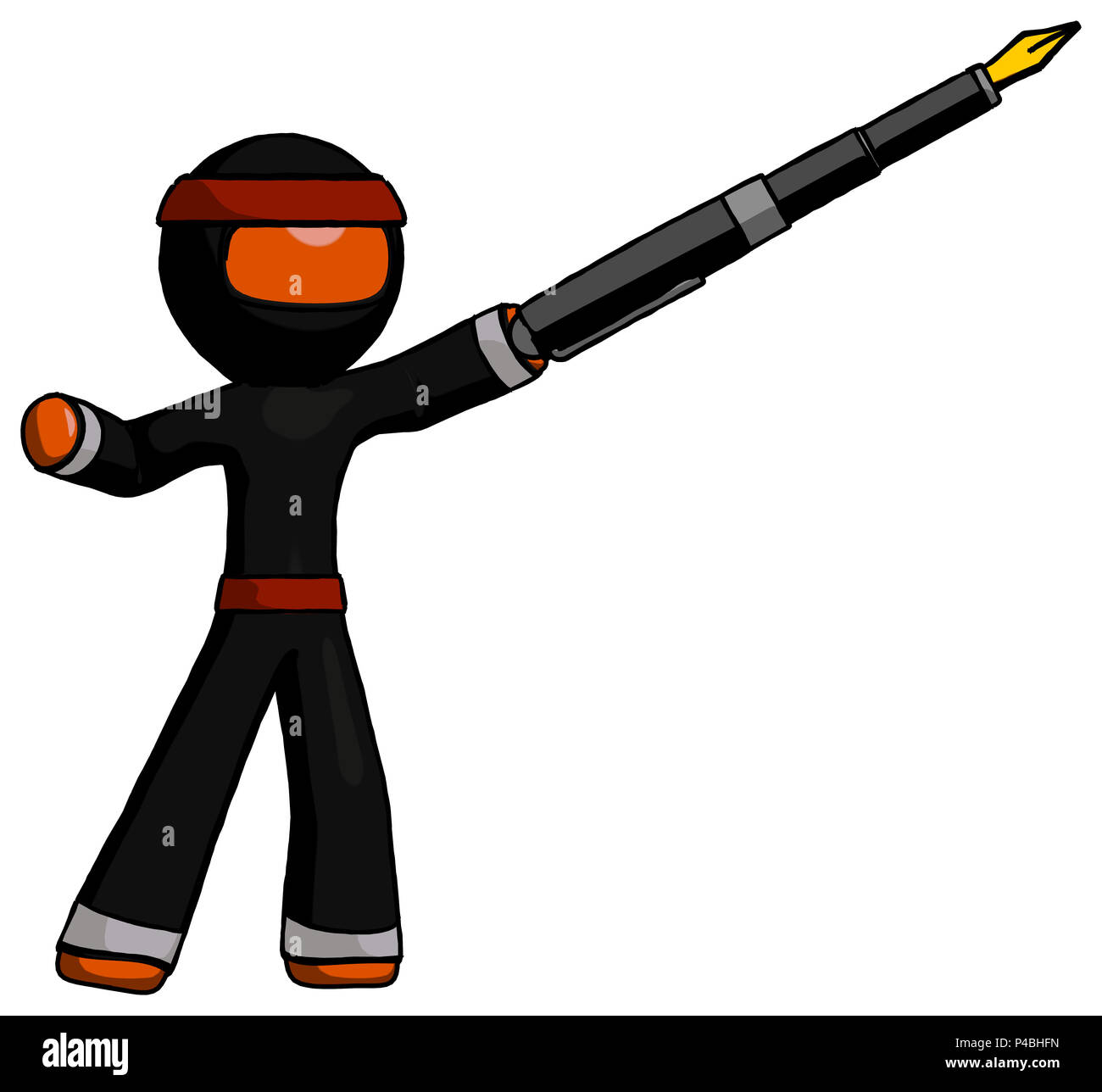 Orange ninja warrior man pen is mightier than the sword calligraphy ...