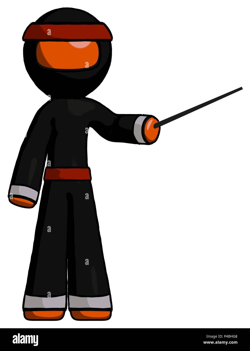 Orange ninja warrior man teacher or conductor with stick or baton ...
