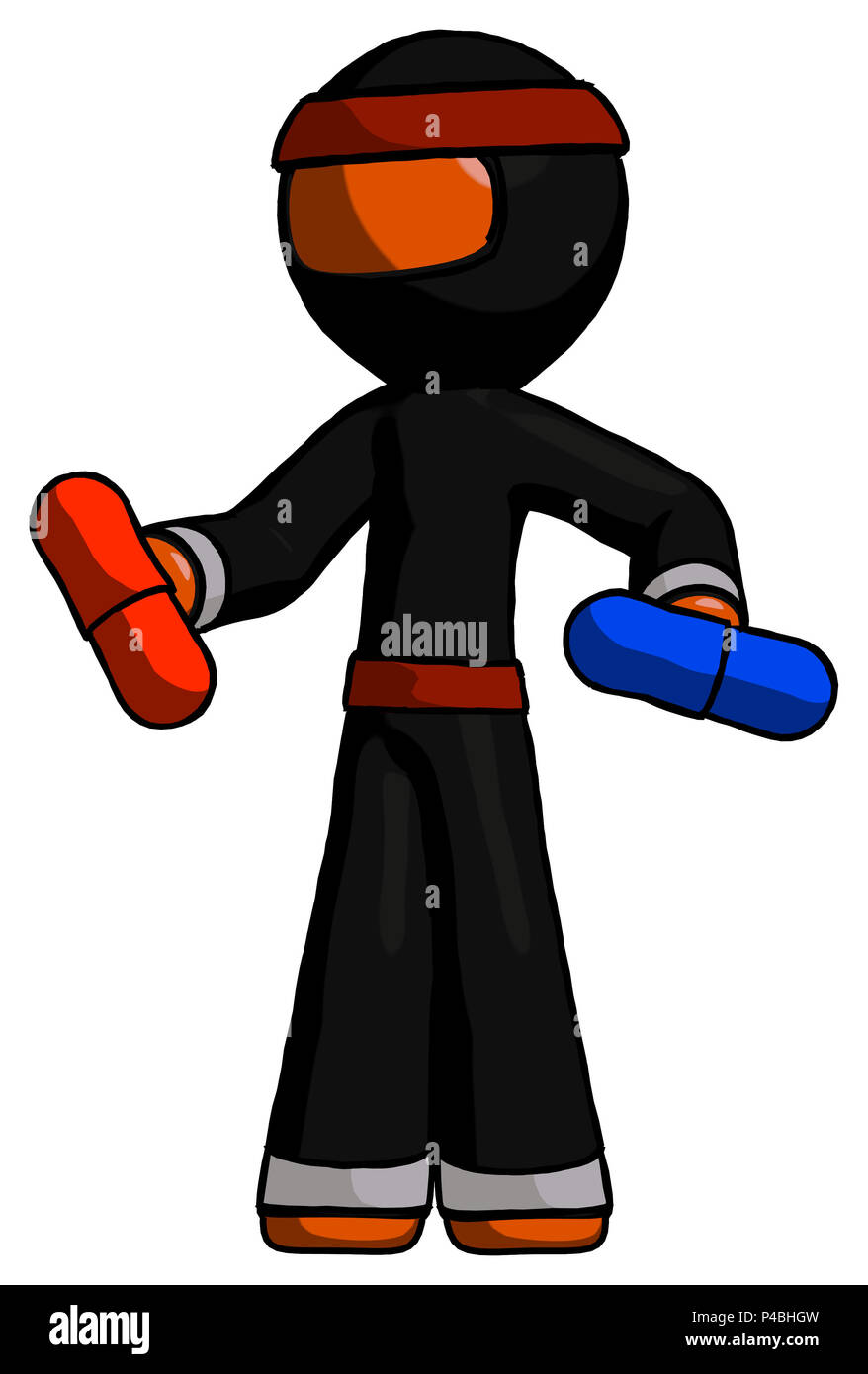 Orange ninja warrior man red pill or blue pill concept Stock Photo - Alamy