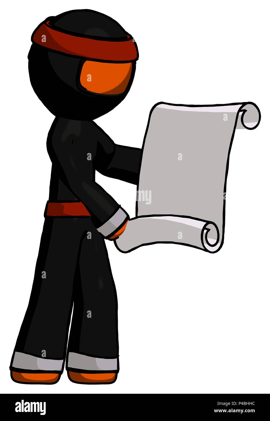 Orange ninja warrior man holding blueprints or scroll Stock Photo - Alamy