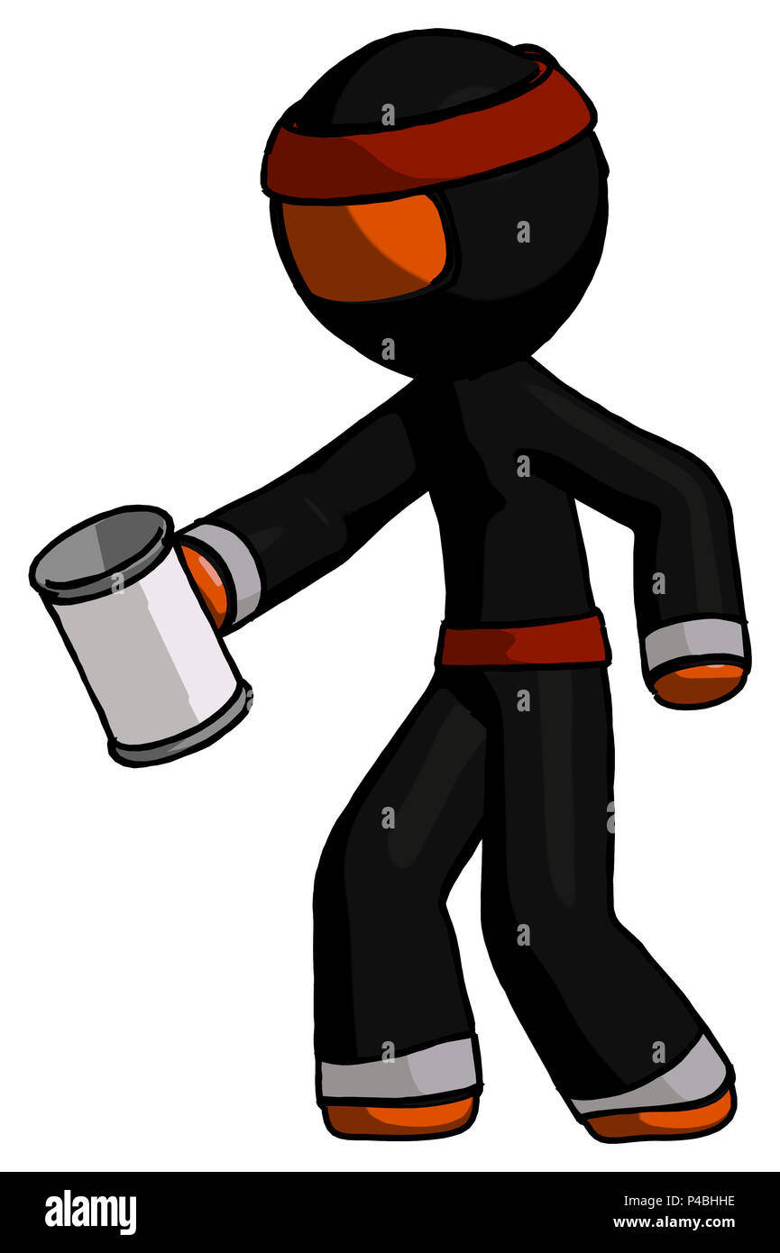 Orange ninja warrior man begger holding can begging or asking for ...