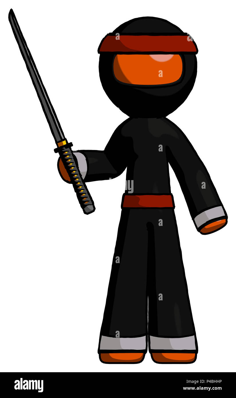 Orange ninja warrior man standing up with ninja sword katana Stock ...